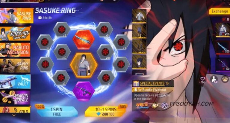 How to get the Sasuke Bundle from Sasuke Ring: Free Fire Max x Naruto ...